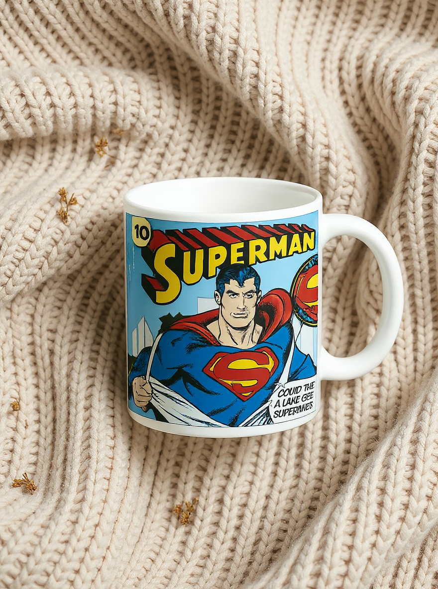 Superman Comic White Ceramic Mug | Gift for DC Fans – Reliancegifts